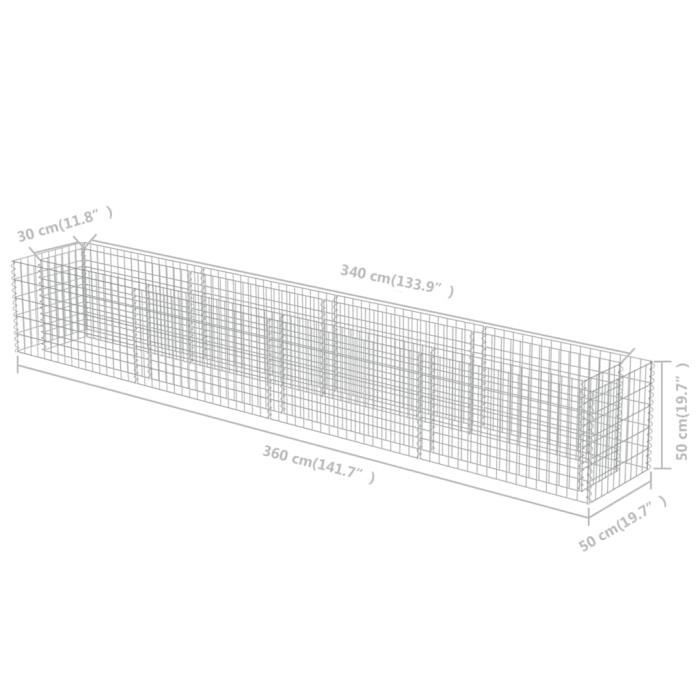 Gabions Métalliques Déco, Jardin, Pelouses,Argenté galvanisé 360x50x50 ...