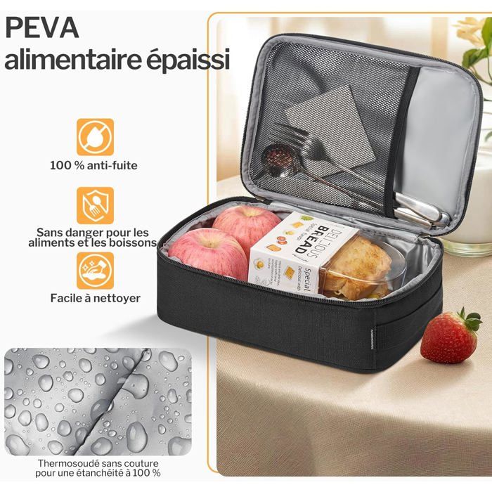 Sac isotherme repas - SUTEO - 4L - 26x18x8 cm - Noir - Isolation ...