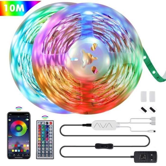 10m LED Ruban Étanche 5050 RGB 300 - Bande LED Déco - Contrôlé APP - Synchroniser Musique ...