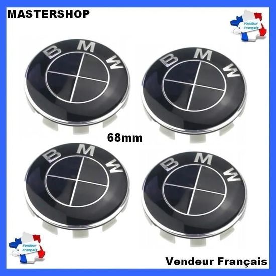 4 x Caches Moyeu Centre Roue 68mm BMW Full Noir Logo Enjoliveur full ...