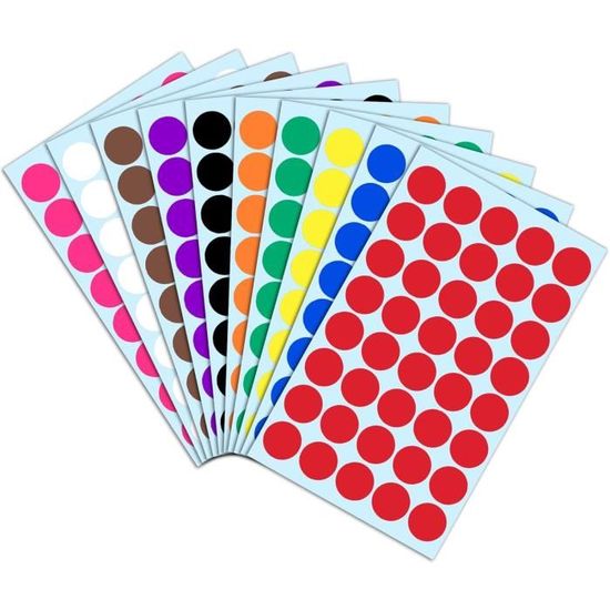 2000 Pièces, 20mm Gommettes Autocollantes Rondes Cercle - 10[S386 ...