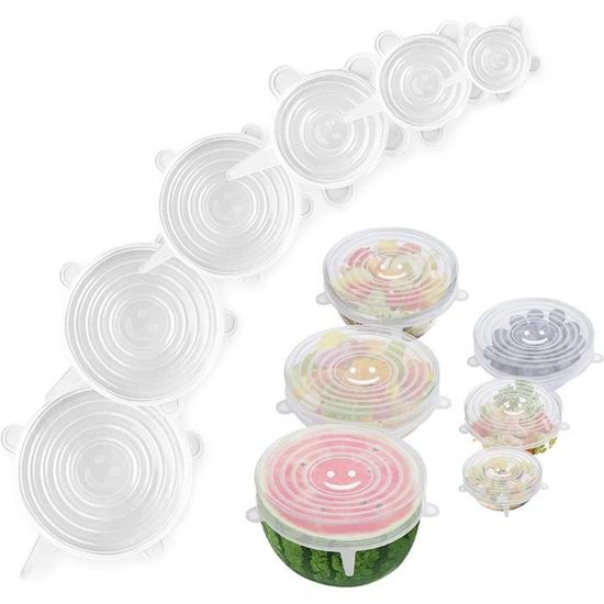 6 Pièces Couvercles Silicone, Film etirable Alimentaire reutilisable ...