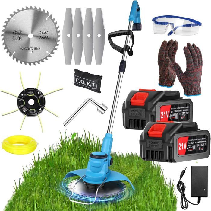 Debroussailleuse Electrique 21V Coupe Bordure Sans Fil Avec Batterie 4.0Ah Et 3 Types De Lames ...