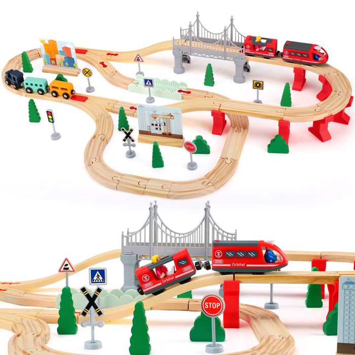 TTLIFE Train en Bois Enfant, 72Pcs Ensemble de Train en Bois Circuit ...