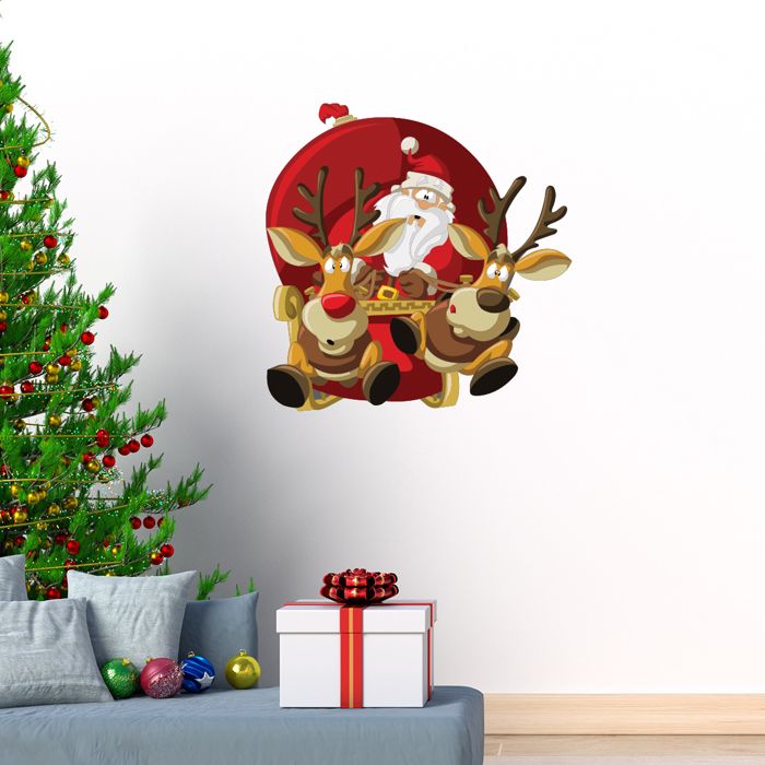 Sticker Noël Père Noël à vive allure avec ses rennes - Autocollants ...