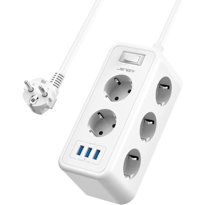 Multiprise Electrique USB,Bloc Multiprise 8 Prises(16A) avec 3 Ports ...