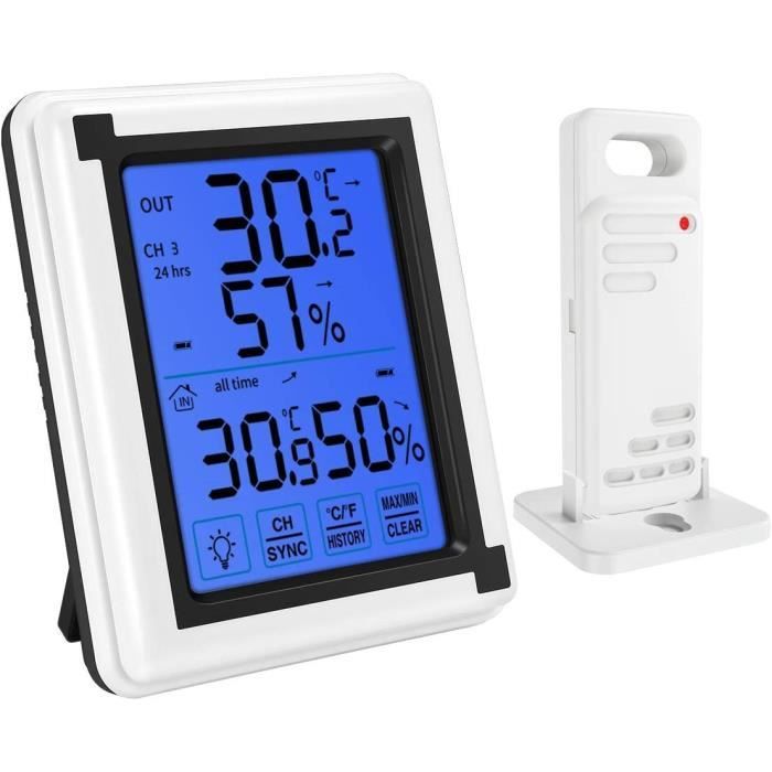 Station Météo sans Fil Thermomètre Hygromètre Intérieur Extérieur sans Fil avec Capteur LED ...