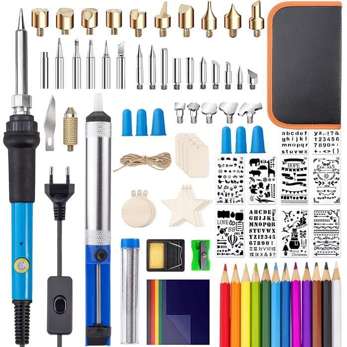 Kit de pyrogravure, 89 pièces avec température réglable de 200 à 450 °c ...