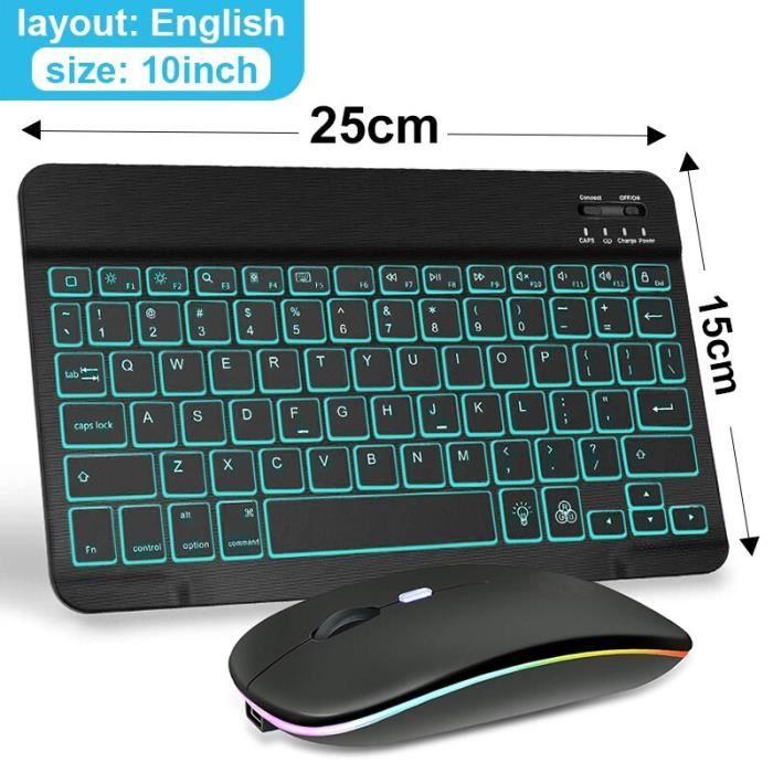 Clavier et souris sans fil Bluetooth - Mini ensemble - Rétroéclairé RVB ...