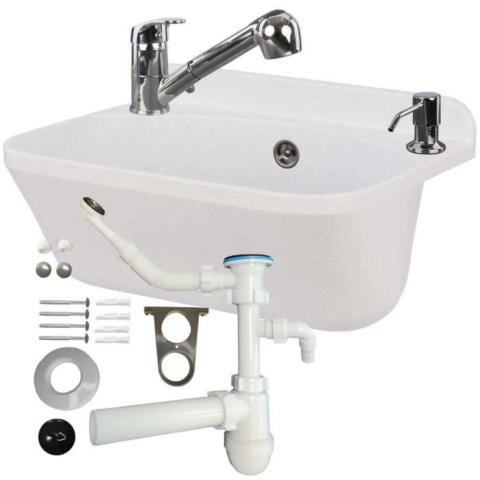 Lavabo plastique gris clair 46,5 cm avec siphonne tirette vidange ...