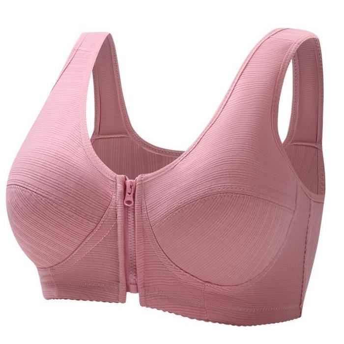 Soutien-gorge,Soutien-gorge en coton doux avec fermeture éclair avant pour femme,sous-vêtement ...
