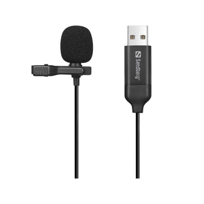 Microphone Lavalier - SANDBERG - STREAMER USB CLIP - USB Type-C - Noir ...