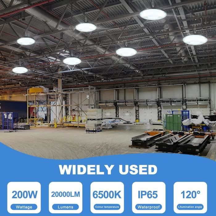 LED UFO Projecteur LED Exterieur, 200W LED Industriel 20000LM High Bay Lumière 6500K IP65 ...