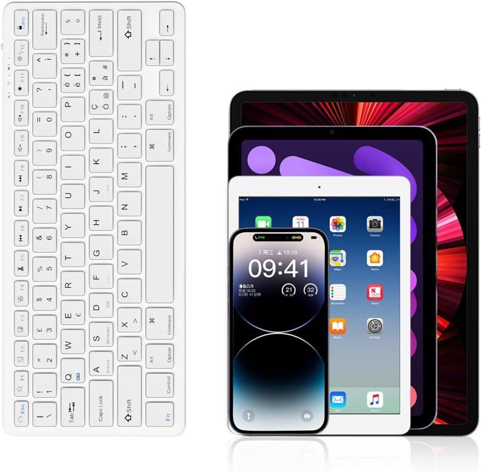 Clavier Bluetooth Sans Fil Ultra-mince Espagnole Rechargeable pour iPad ...