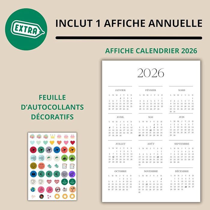 Calendrier 2026 mural grand format (43x62 cm) Nov 2025 à Déc 2026 ...
