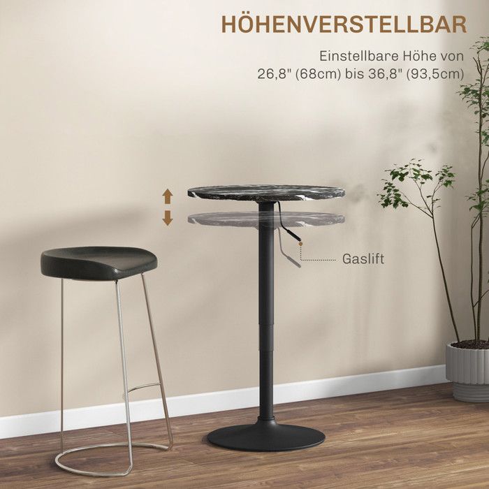 Table de bar ronde - Ø60 cm - Réglable en hauteur - Noir - Aspect ...