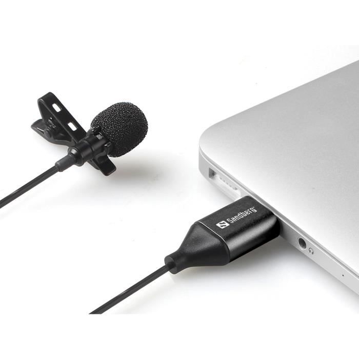 Microphone Lavalier - SANDBERG - STREAMER USB CLIP - USB Type-C - Noir ...