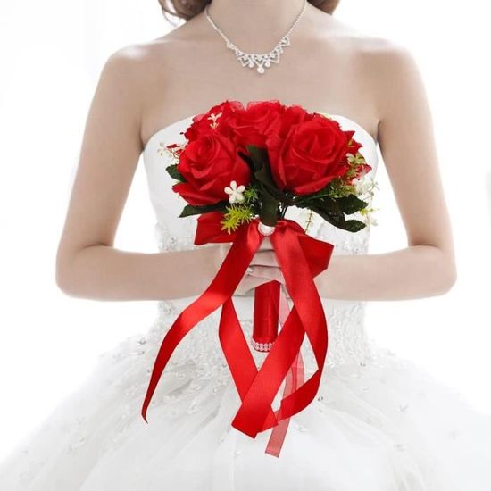 Beau Bouquet De Mariage, Rose Réaliste Faux Bouquets De Fleurs Rose ...