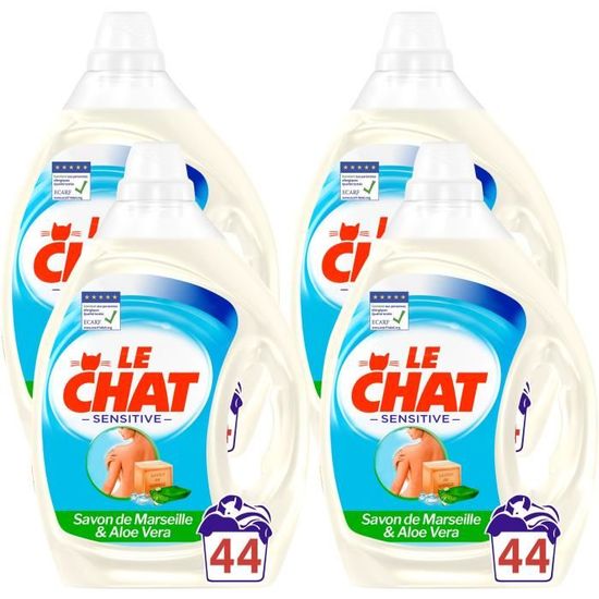 [Lot de 4] LE CHAT Sensitive Aloe Vera Lessive liquide - 44 Lavages ...