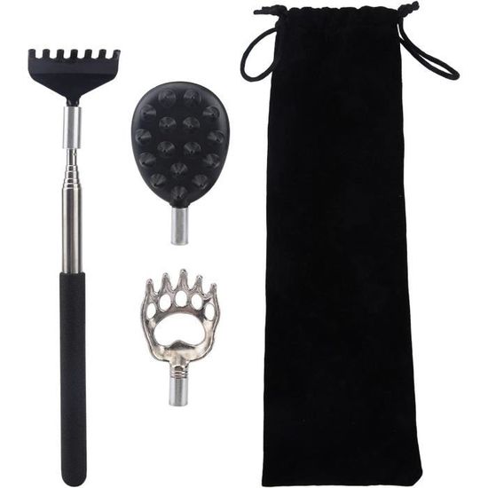 Gratte-dos télescopique, gratte-dos avec 3 têtes amovibles et sac de ...