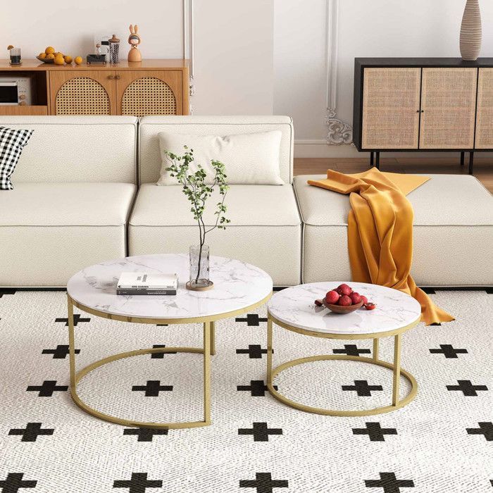 Table Basse Gigogne Ronde Effet marbre (lot de 2) - Plateau en MDF ...