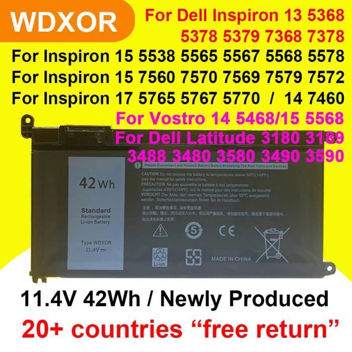 Batterie d'ordinateur portable pour DELL Inspiron, WDX0R, 13, 5368 ...