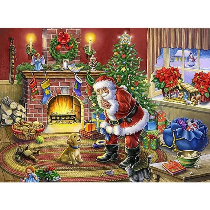 5D Diamond Painting Diy Kits Père Noël, Sapin De Noël Chien Broderie ...
