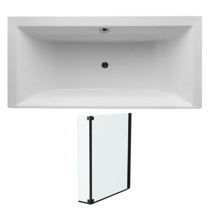 Lot baignoire droite 190 X 90 JACOB DELAFON Evok + pare-bain noir mat ...