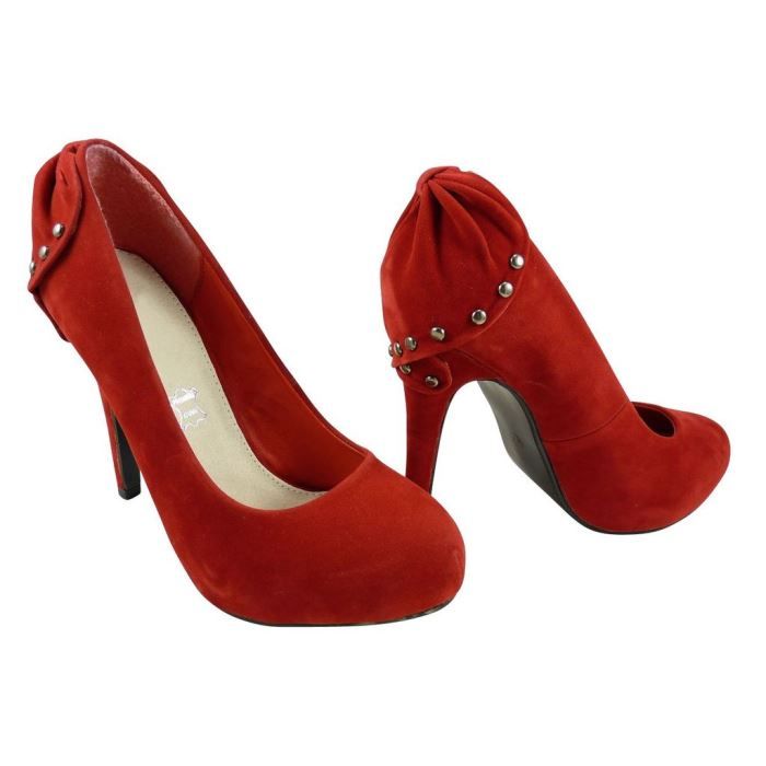 Chaussures velours cloutées à tal Rouge - Achat / Vente Chaussures ...
