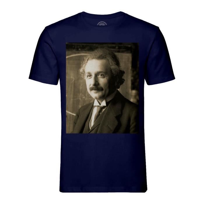 T-shirt Homme Col Rond Bleu Albert Einstein Celebrite Photo Ancienne Scientifique Portrait Bleu ...