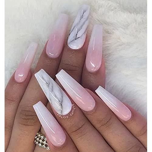 Faux Ongles Motif Marbre - SSS - Brishow - Presse sur Ongles - Blanc ...