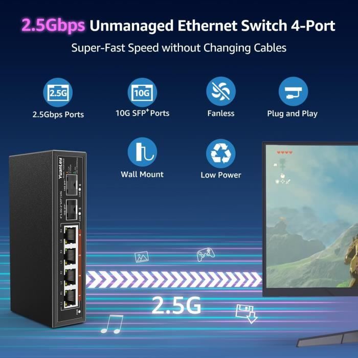 6 Port 2.5G Switch Ethernet Umanaged, 4 X 2.5G Base-T Ports, 2 X 10G ...