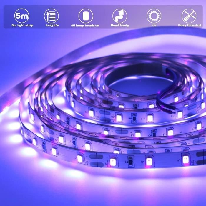 10M 12V Bande Led Noire Uv Led Bande Ruban Led Avec Alimentation, Auto ...