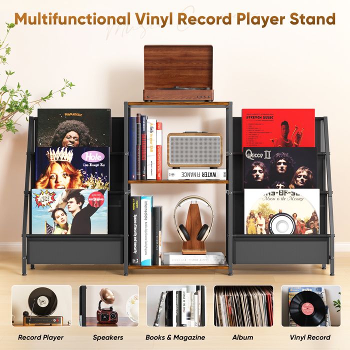 Meuble Platine Vinyles à 3 Niveaux, Support de Tourne-disque en Métal ...