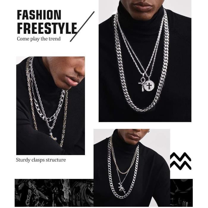 Chaine Rope Acier Homme Collier Maille Corde Pour Pendentif 3Mm Chaîne ...