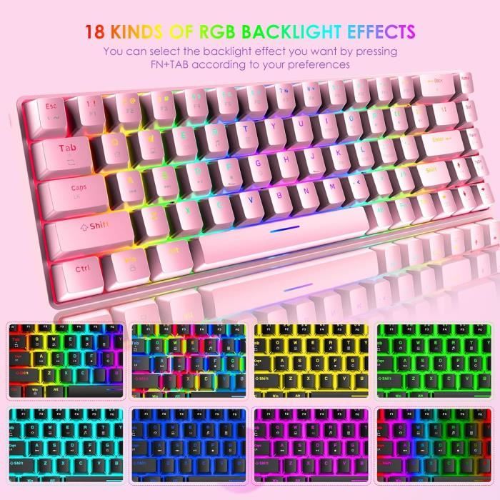 T8 RGB 60% Clavier Mécanique, Clavier de Jeu Filaire Layout Compacte 65 ...