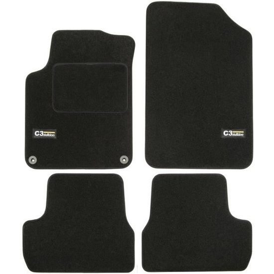 Tapis de sol - Citroën - C3 - Velours noir - 4 pièces - Antidérapant et ...