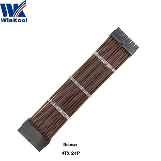 Brown-900mm -câble d'alimentation ATX MB 24 broches femelle à mâle 24P ...