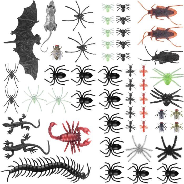 54Pcs Halloween Insectes En Plastique, Jouets Farceurs, Araignées En ...