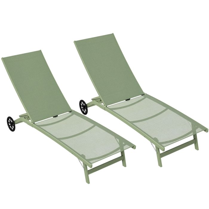 Lot de 2 bains de soleil transat chaise longue - Outsunny - inclinable ...