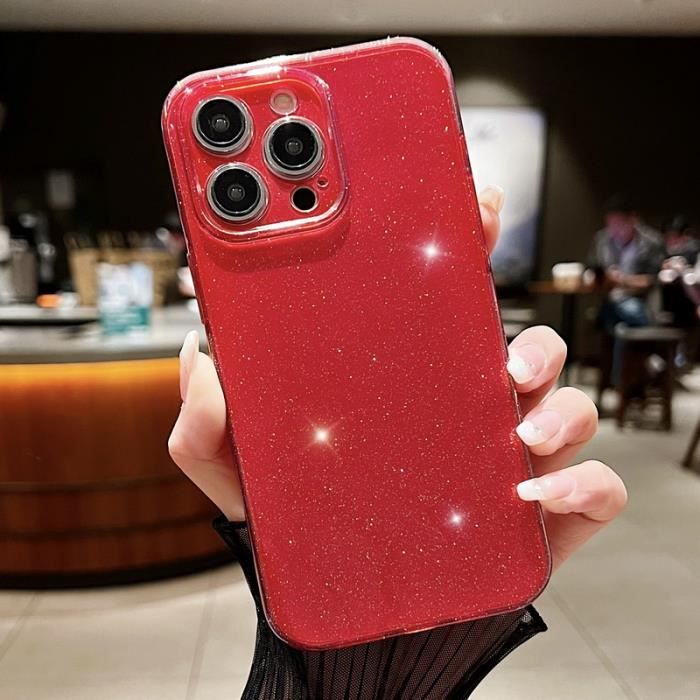 Rouge-Pour iPhone 14 Pro-Coque de téléphone à paillettes Bling de luxe ...