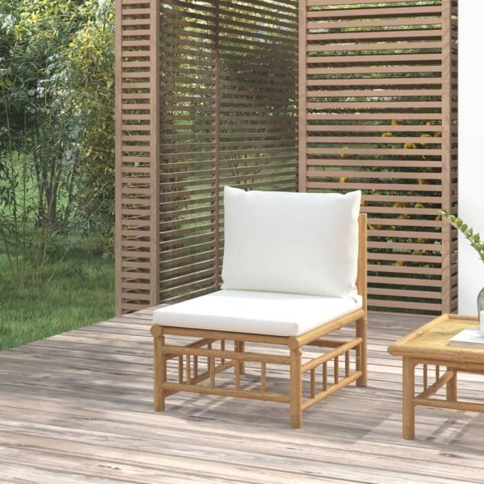 Atyhao Canapé central de jardin avec coussins blanc crème bambou 98666 ...
