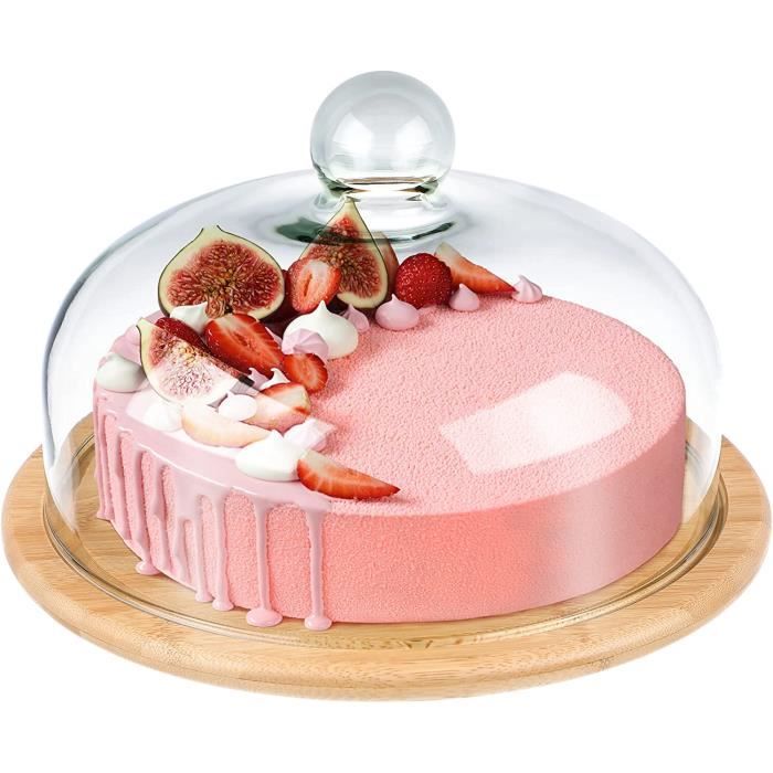 Cloche à gâteau avec support en bois transparent - Cloche en verre ...