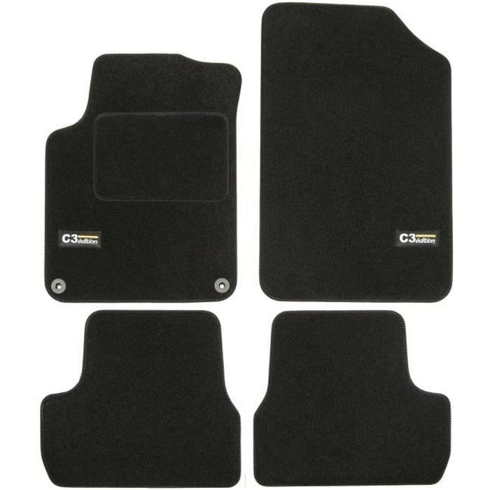 Tapis de sol - Citroën - C3 - Velours noir - 4 pièces - Antidérapant et ...
