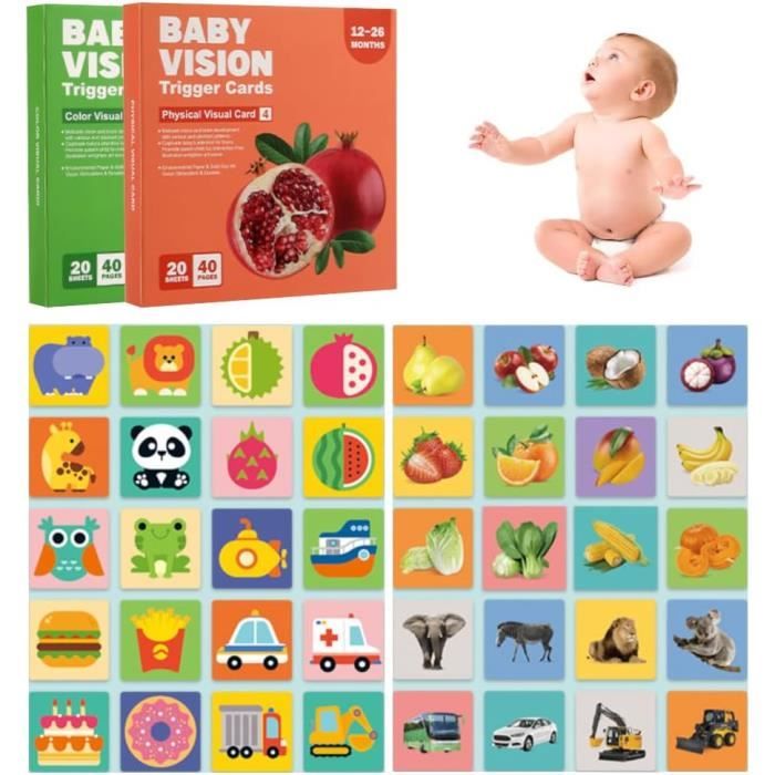 Carte Flash pour bébé à Contraste élevé, 40 pièces, 80 Pages, Cartes d ...