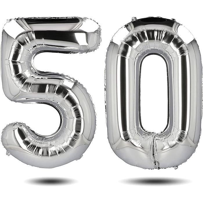 Ballon 50 Ans Ou Ballon Chiffre Anniversaire En Argent Pour Femme Homme ...