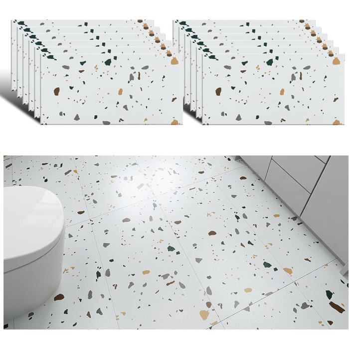 Carrelage Adhesif Sol Effet Granit Blanc Dalle Pvc Adhesive Sol Salle ...