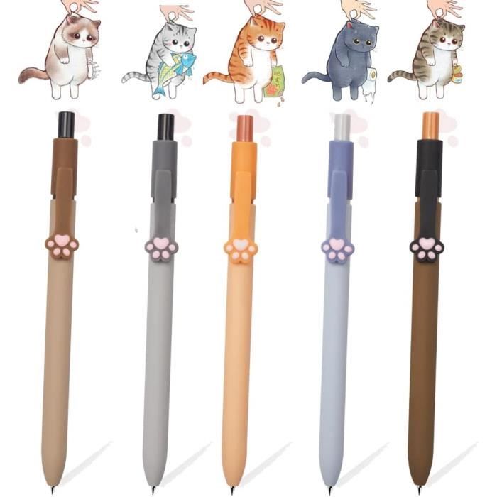 5 stylos gel avec chat de dessin animé,Cute Kawaii Stylo à bille avec ...