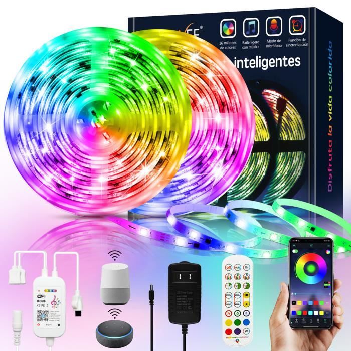 20M Ruban LED Smart WiFi Bande LED RGB Multicolore App Contrôle, Bande ...