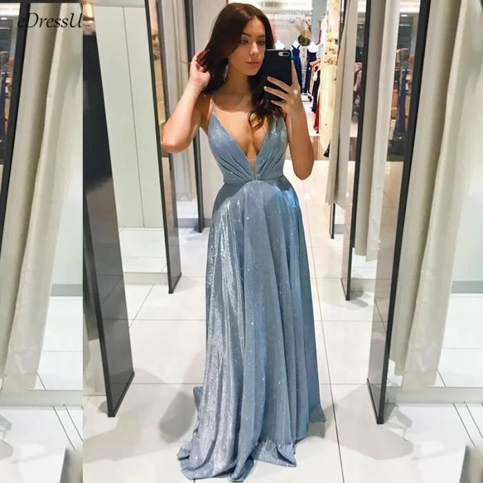 Robe,Sexy brillant longue robe de soirée 2024 femmes col en v A-ligne ...